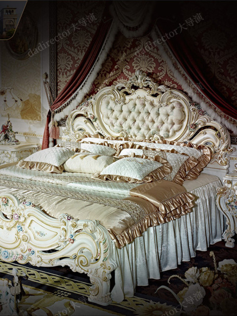 Palace Solid Wood Carved Double Bed Villa Bedroom Marriage Bed Fabric Princess Bed AliExpress